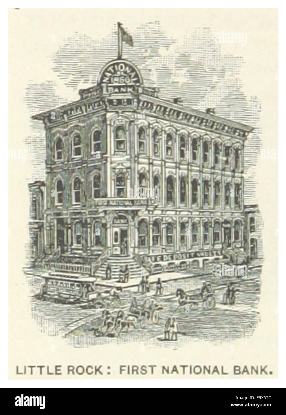 An 1891 illustration of Little Rock, Arkansas, featuring the First ...