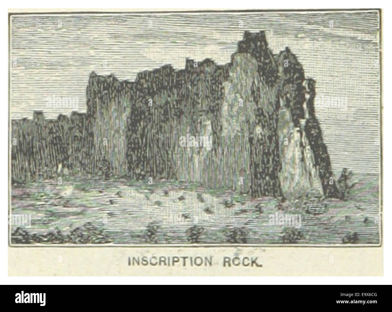 An 1891 illustration and map showing Inscription Rock in Arizona, a ...