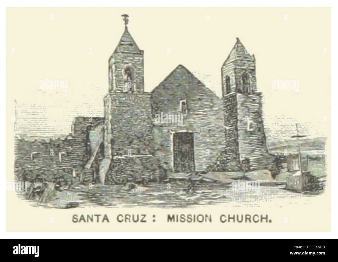 This 1891 map shows the historic Mission Church of Santa Cruz in ...
