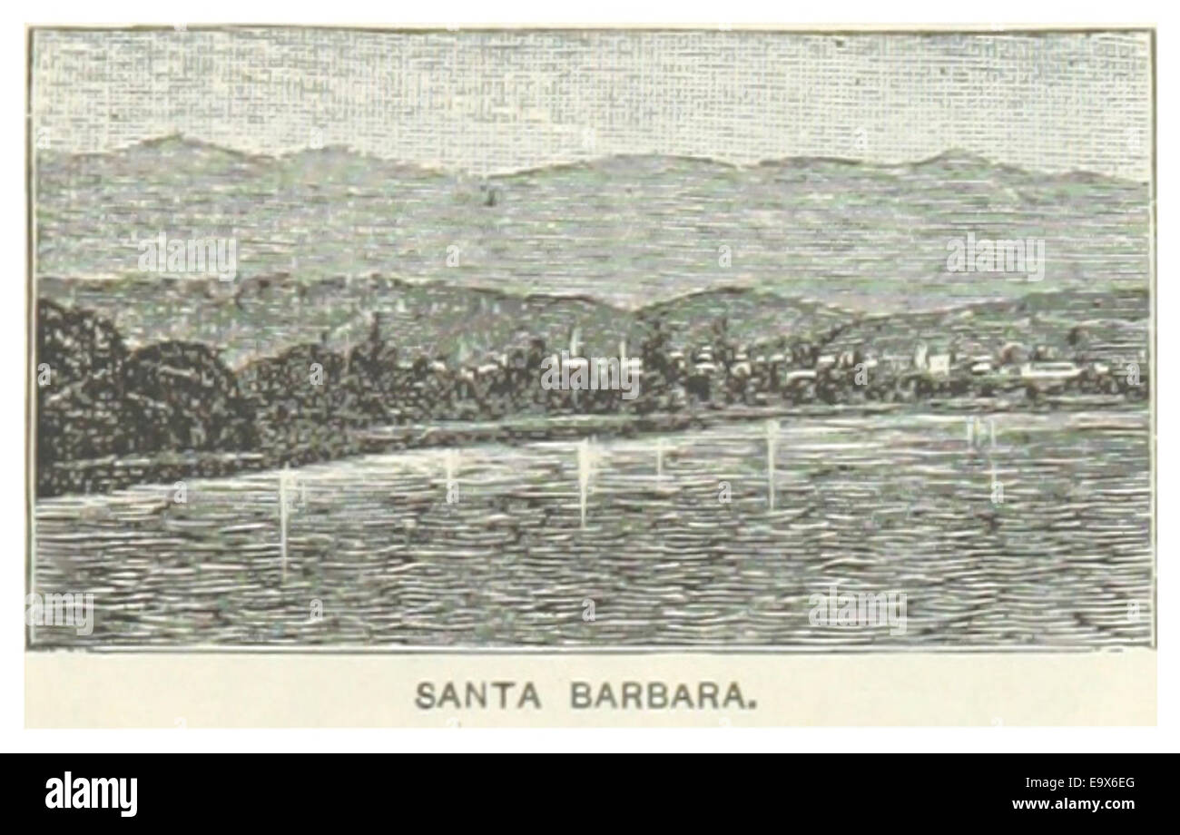This 1891 illustration depicts the city of Santa Barbara, California ...
