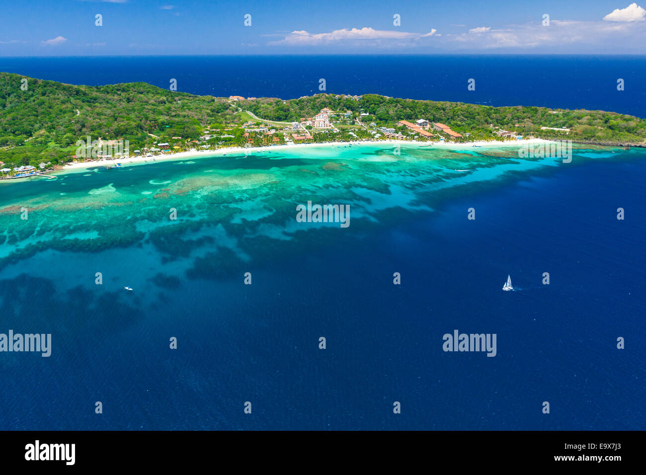 Aerial photo of the island of Roatan, Honduras Stock Photo - Alamy