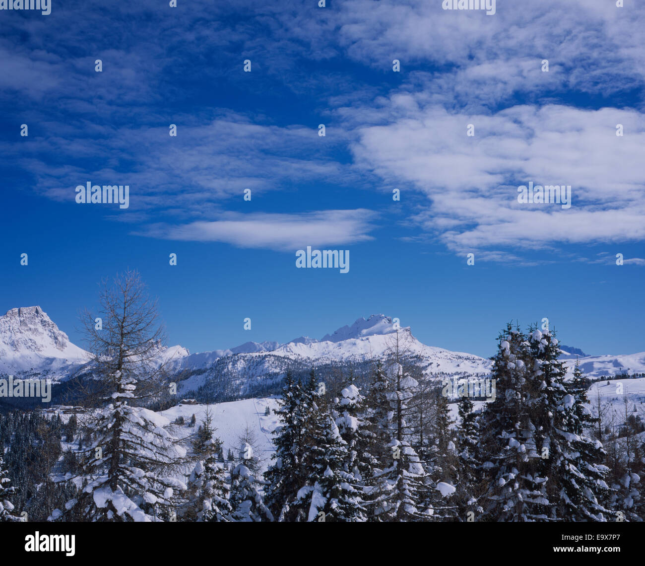 Massive limestone cliffs Alpe di Fanes from Corvara, Dolomites, Alto ...