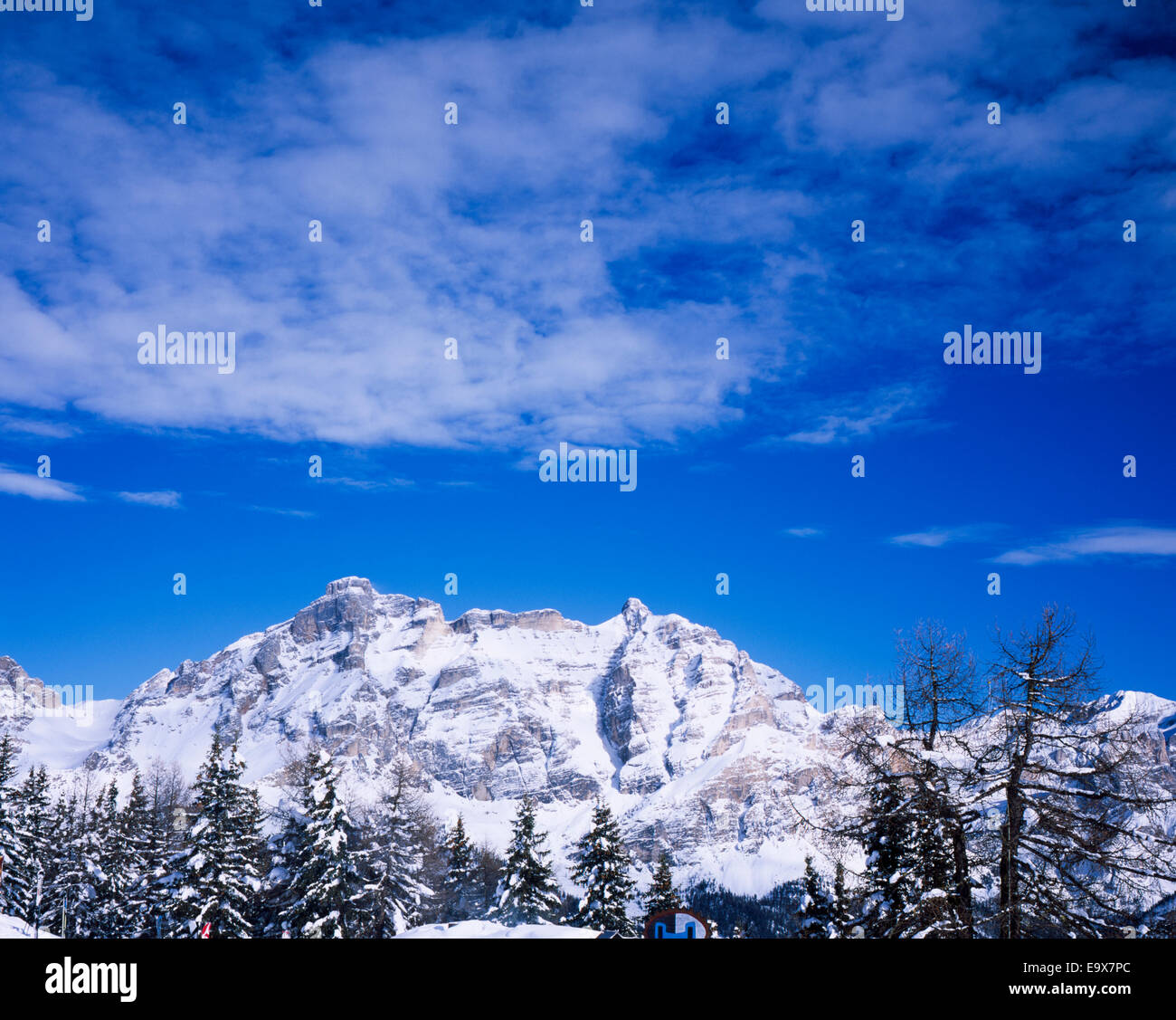 Massive limestone cliffs Alpe di Fanes from Corvara, Dolomites, Alto ...