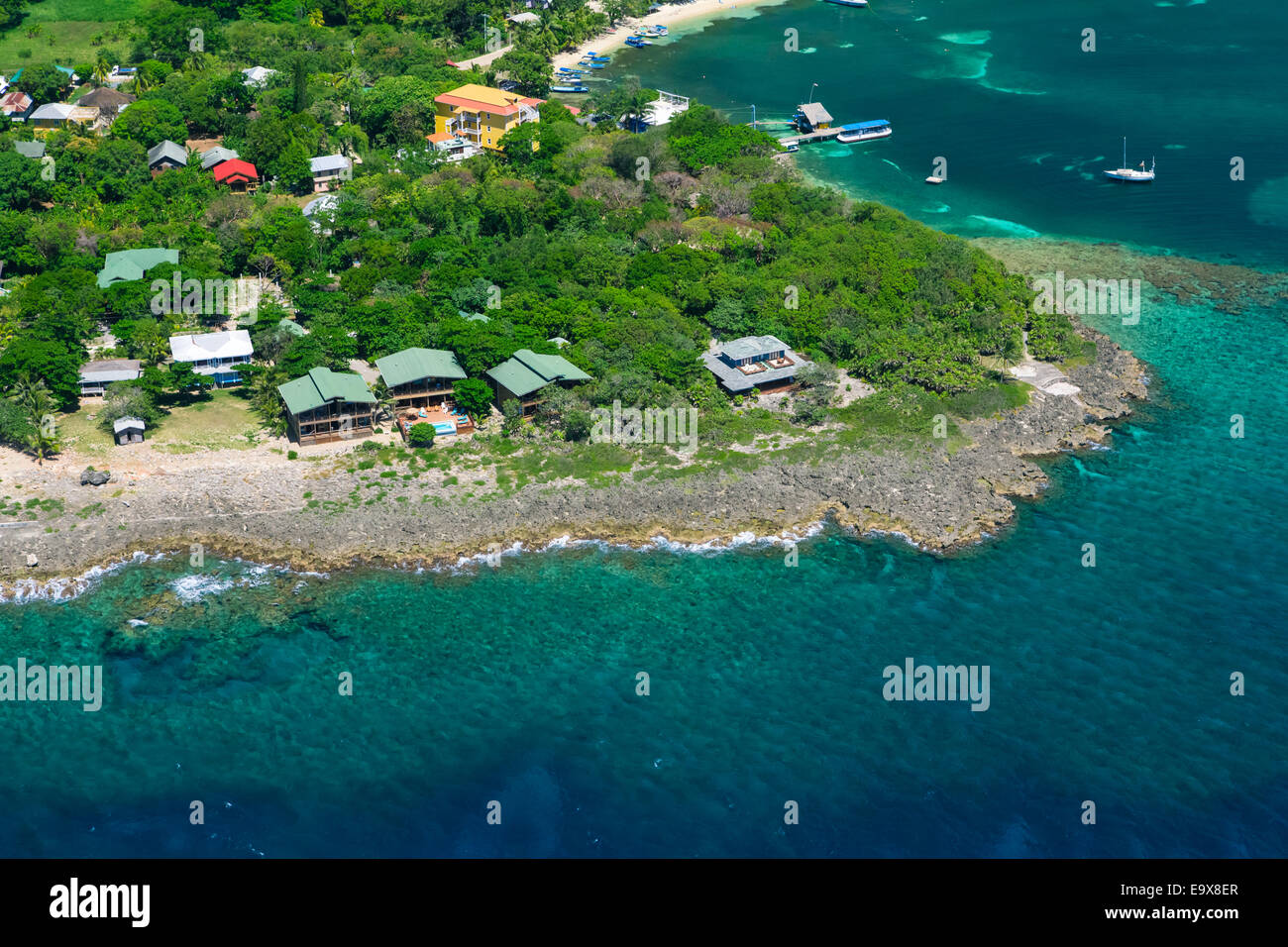 Aerial photo of the island of Roatan, Honduras Stock Photo - Alamy