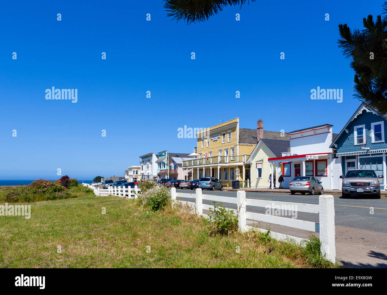 Historic buildings along Main Street with the Mendocino Hotel in the ...