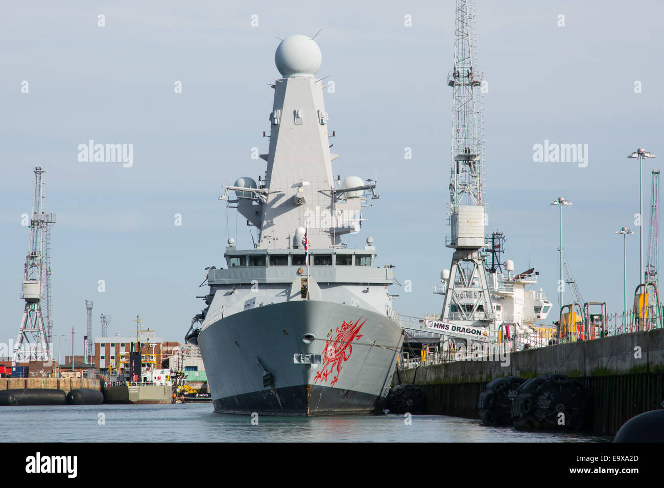 HMS Dragon (D35), pictured alongside at her home port of Portsmouth ...