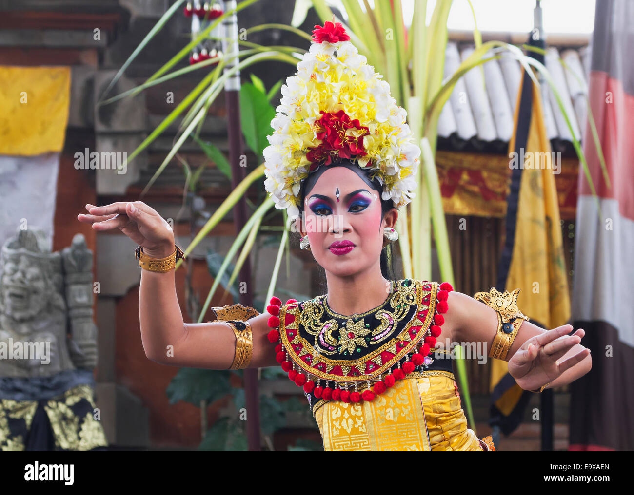 Balinese dancer using codified hand positions and gestures at a Barong ...