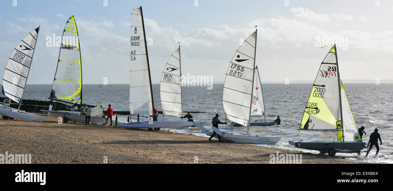 Preparing to launch sailing dinghies into the Thames Estuary from ...