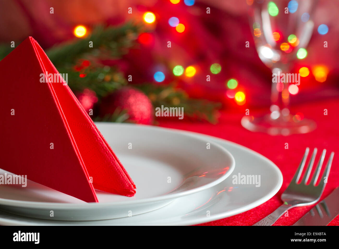 Christmas table with cutlery and tableware abstract background Stock ...