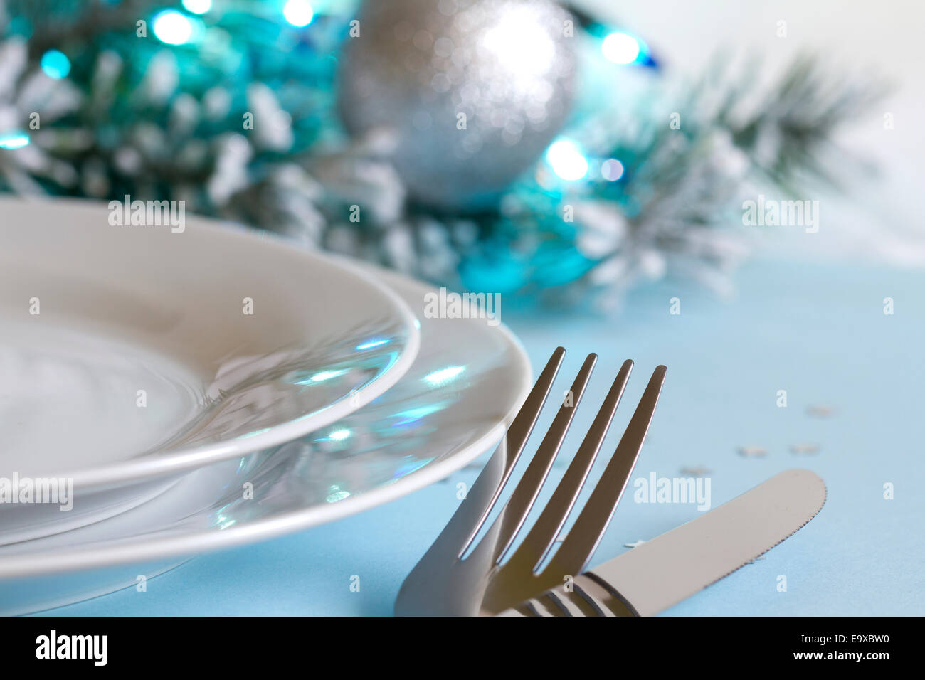 Christmas table with cutlery and tableware abstract background Stock ...