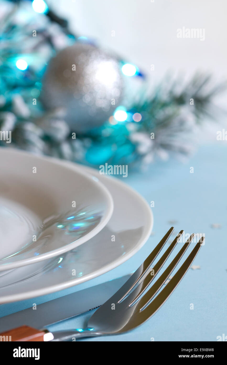 Christmas table with cutlery and tableware abstract background Stock ...