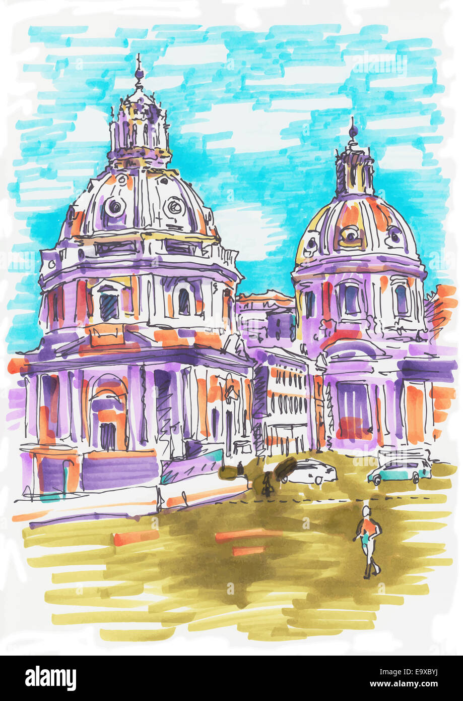 Rome cityscape painting hi-res stock photography and images - Alamy