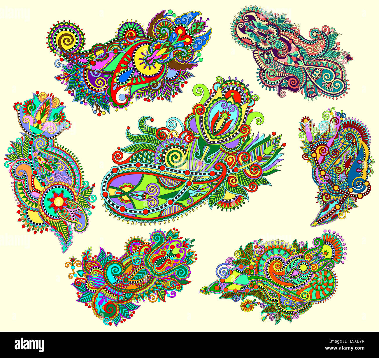 original hand draw line art ornate flower design Stock Photo - Alamy