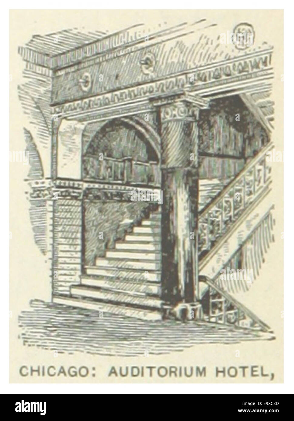 The 1891 illustration shows the stairgate of the Auditorium Hotel in ...