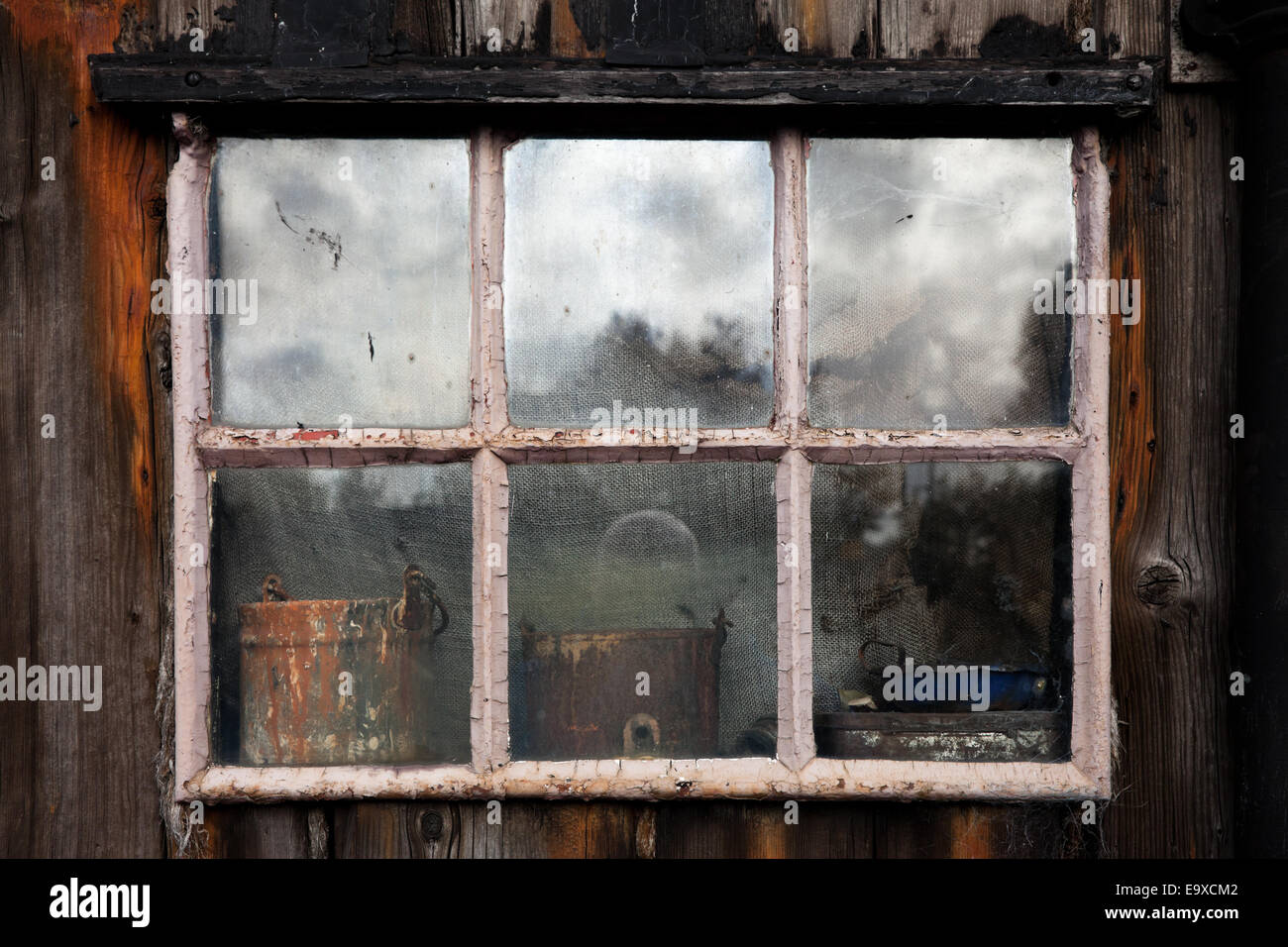 Old shed window from an industrial site in the West Midlands UK Stock ...