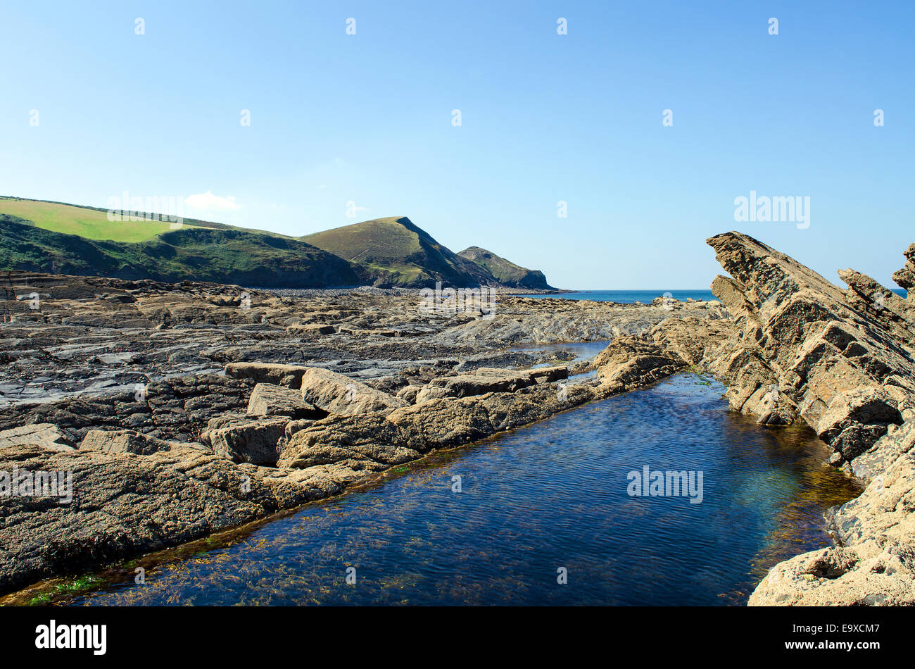 The rocky beach at Crackington Haven in North Cornwall, UK Stock Photo ...