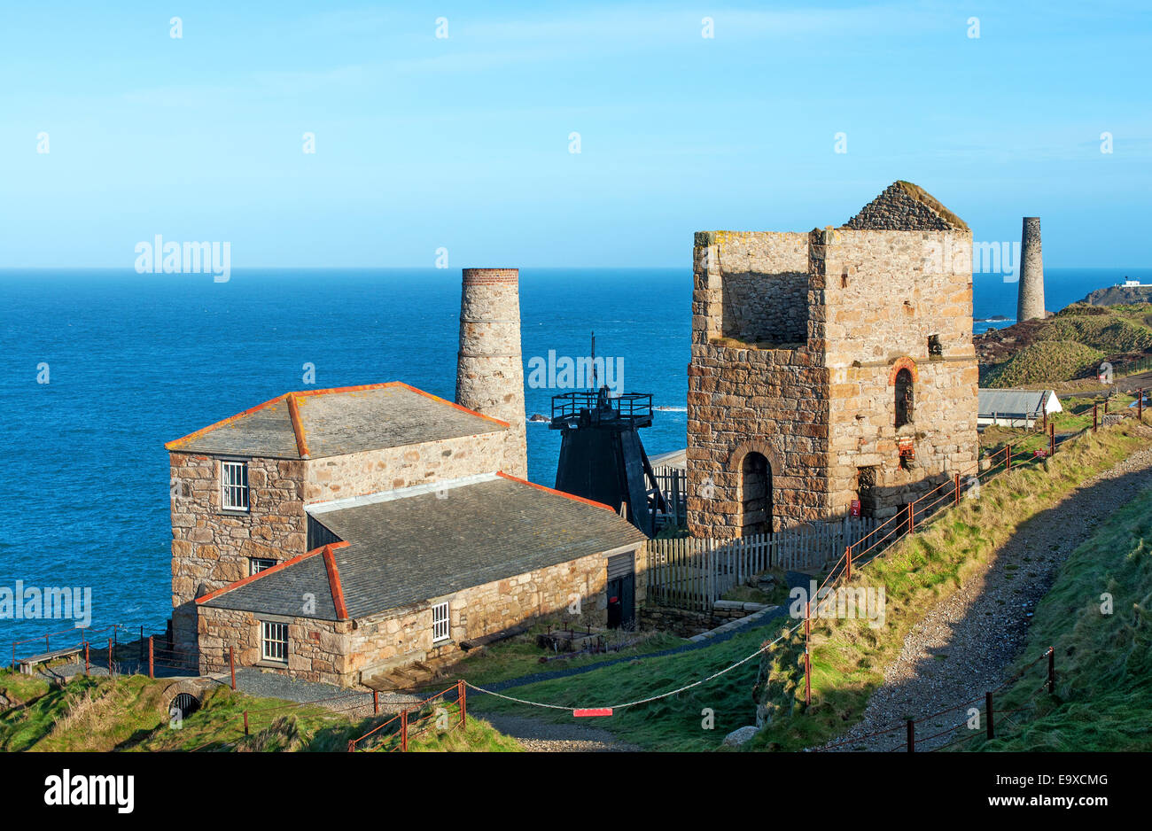 Restored buildings at the old Levant Tine Mine near Pendeen in Cornwall ...