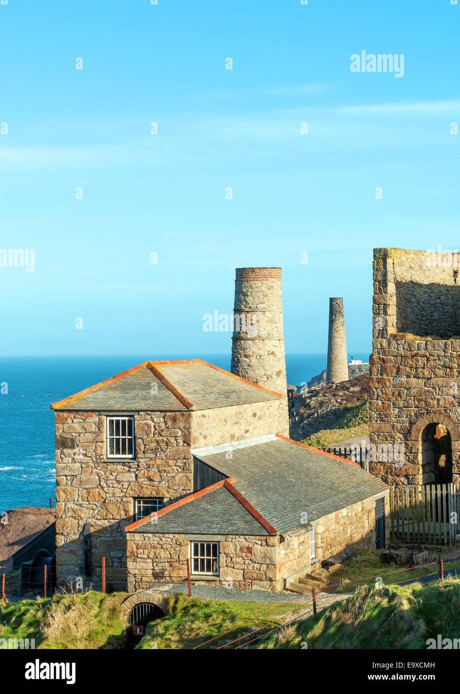 Restored buildings at the old Levant Tine Mine near Pendeen in Cornwall ...