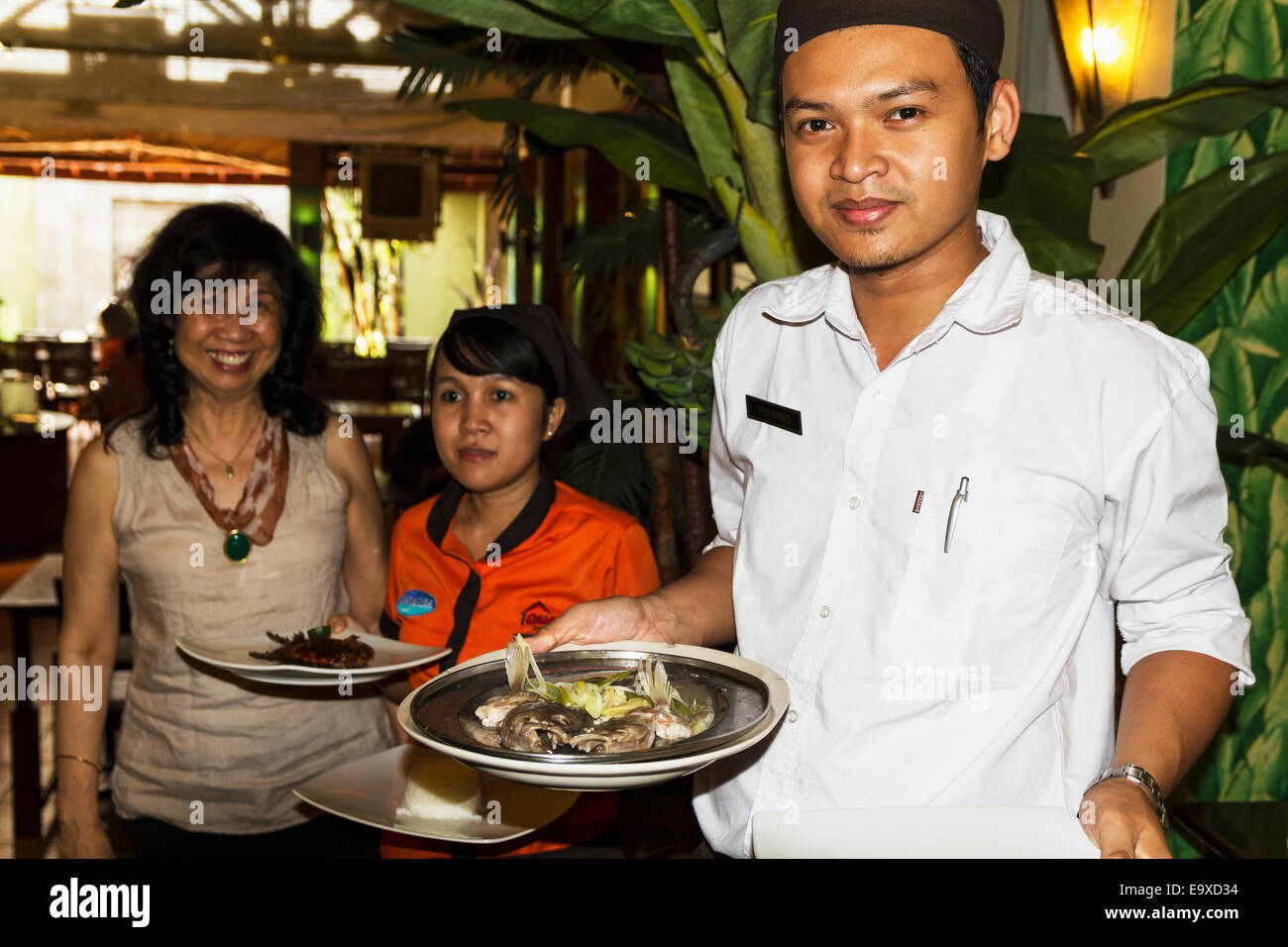 Waiter at Candi Gama Restaurant, Semarang, Central Java, Indonesia ...