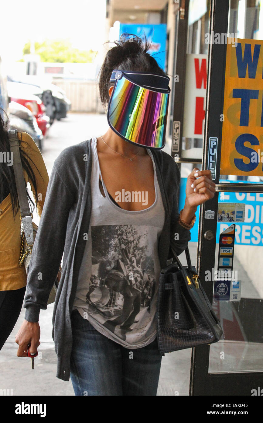 Vanessa Stiviano, seen in her trademark visor, goes to a nail salon in ...