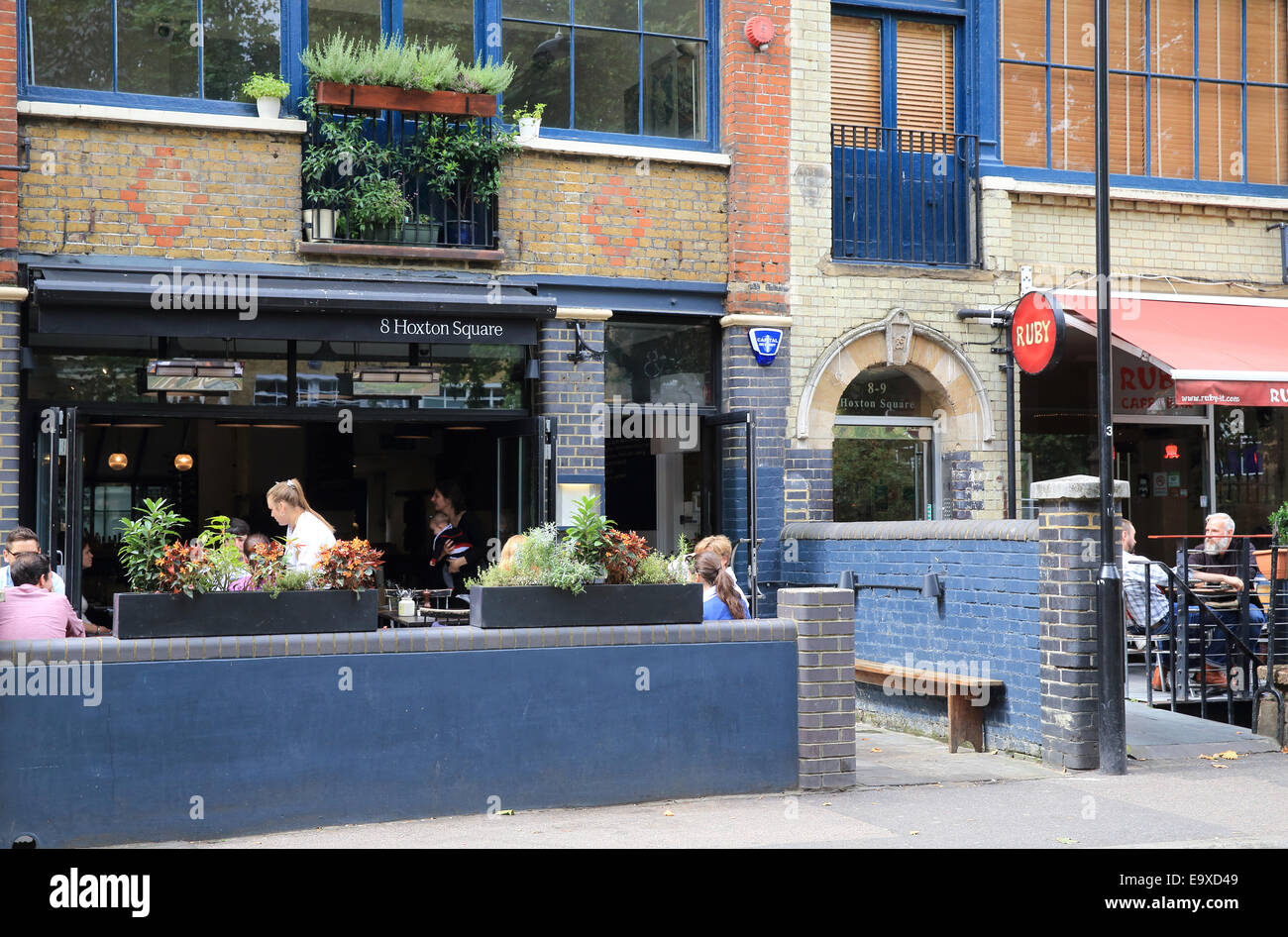 Popular restaurants on trendy Hoxton garden Square in Hackney, east ...