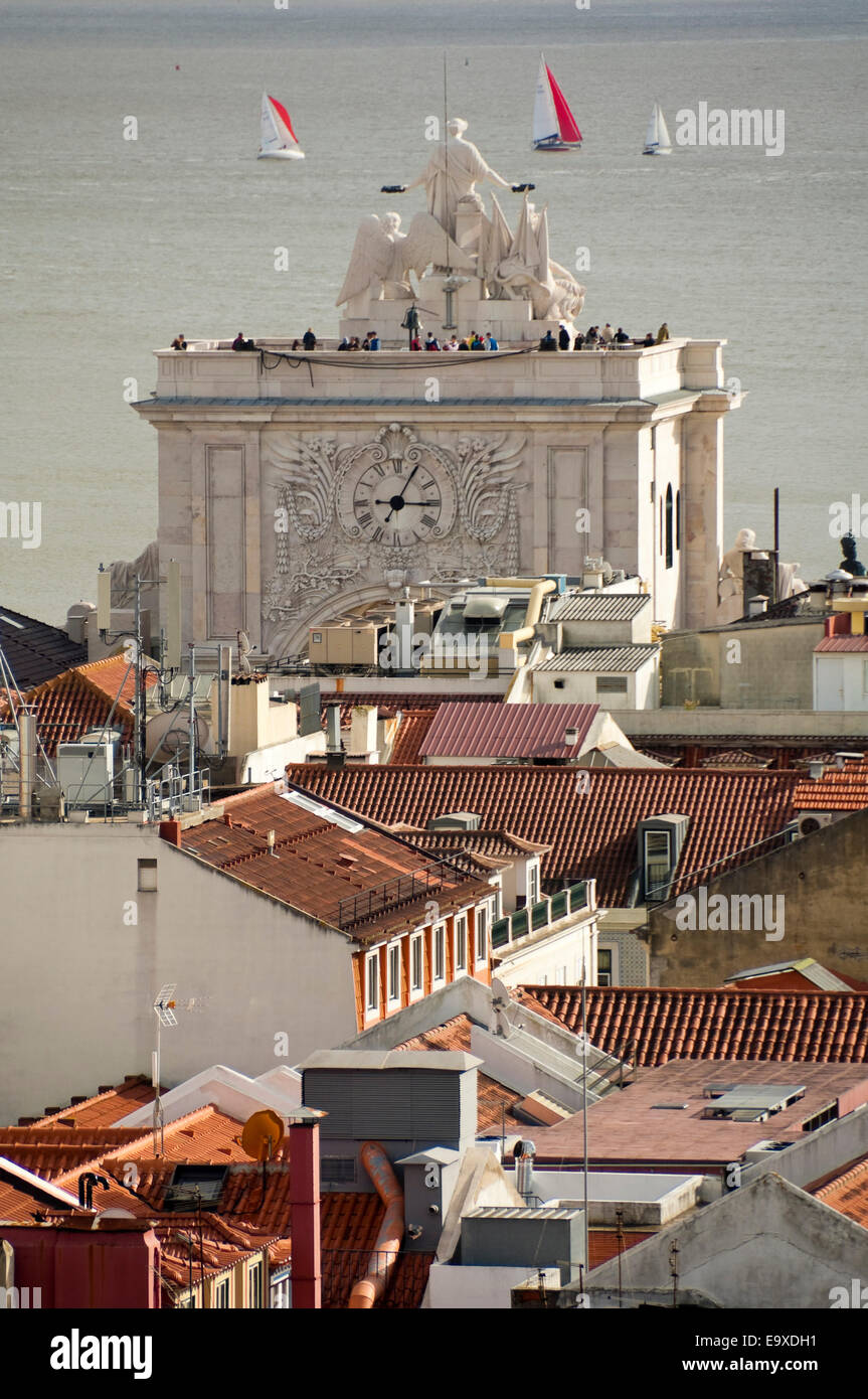 Vertical aerial view of Rua Augusta Arch in Lisbon Stock Photo - Alamy