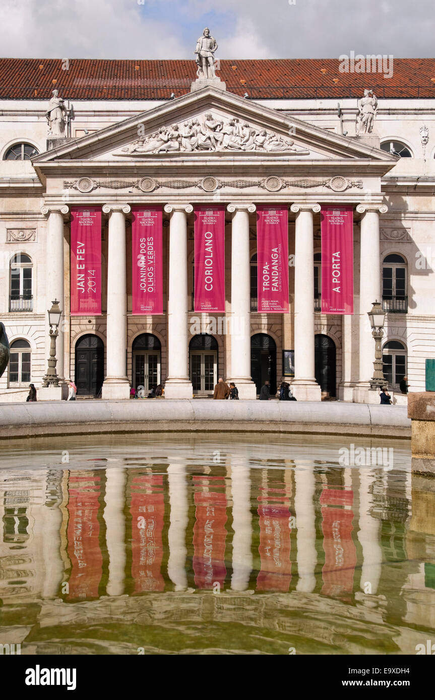Horizontal exterior view of Teatro Nacional D. Maria II in Lisbon Stock ...