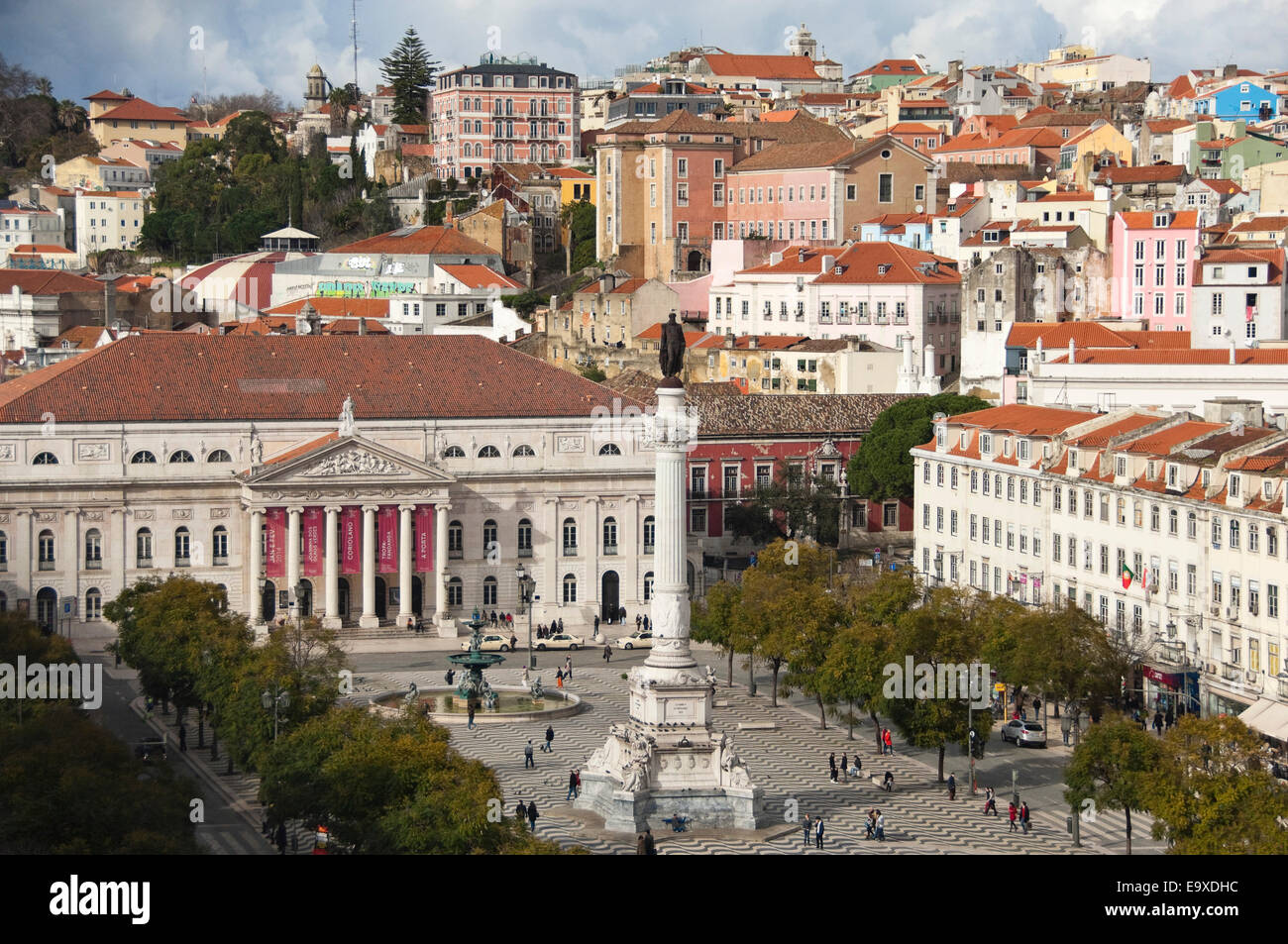 Horizontal aerial view of Rossio Square in Lisbon Stock Photo - Alamy