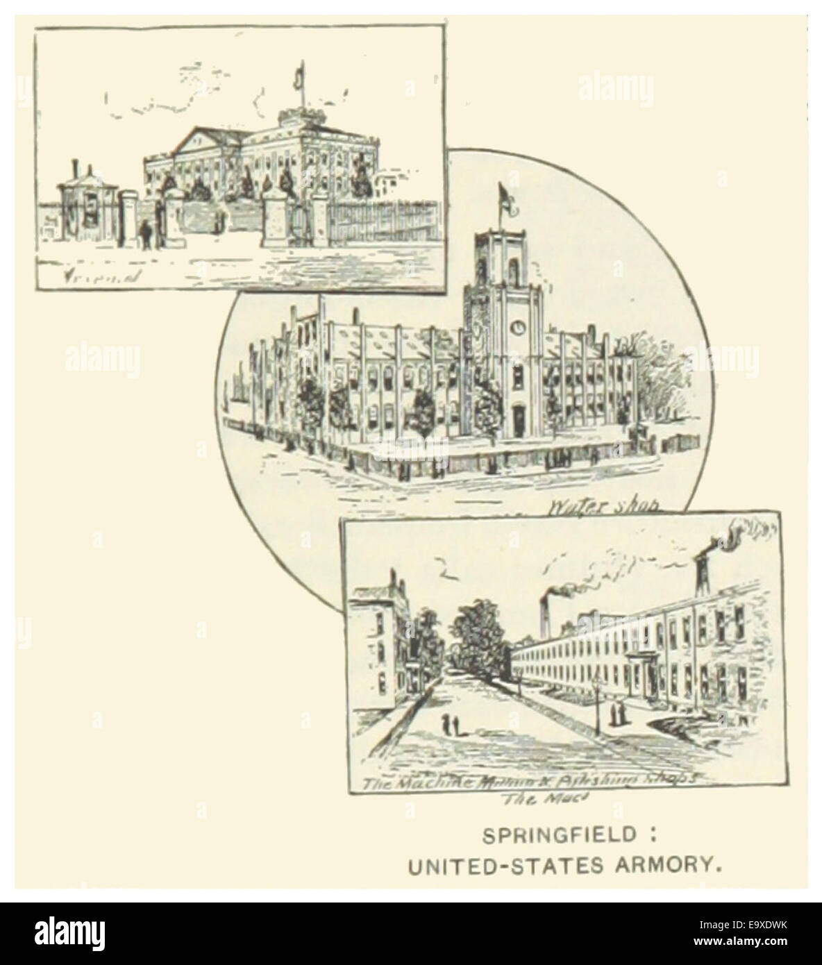 This 1891 illustration depicts the United States Armory in Springfield ...