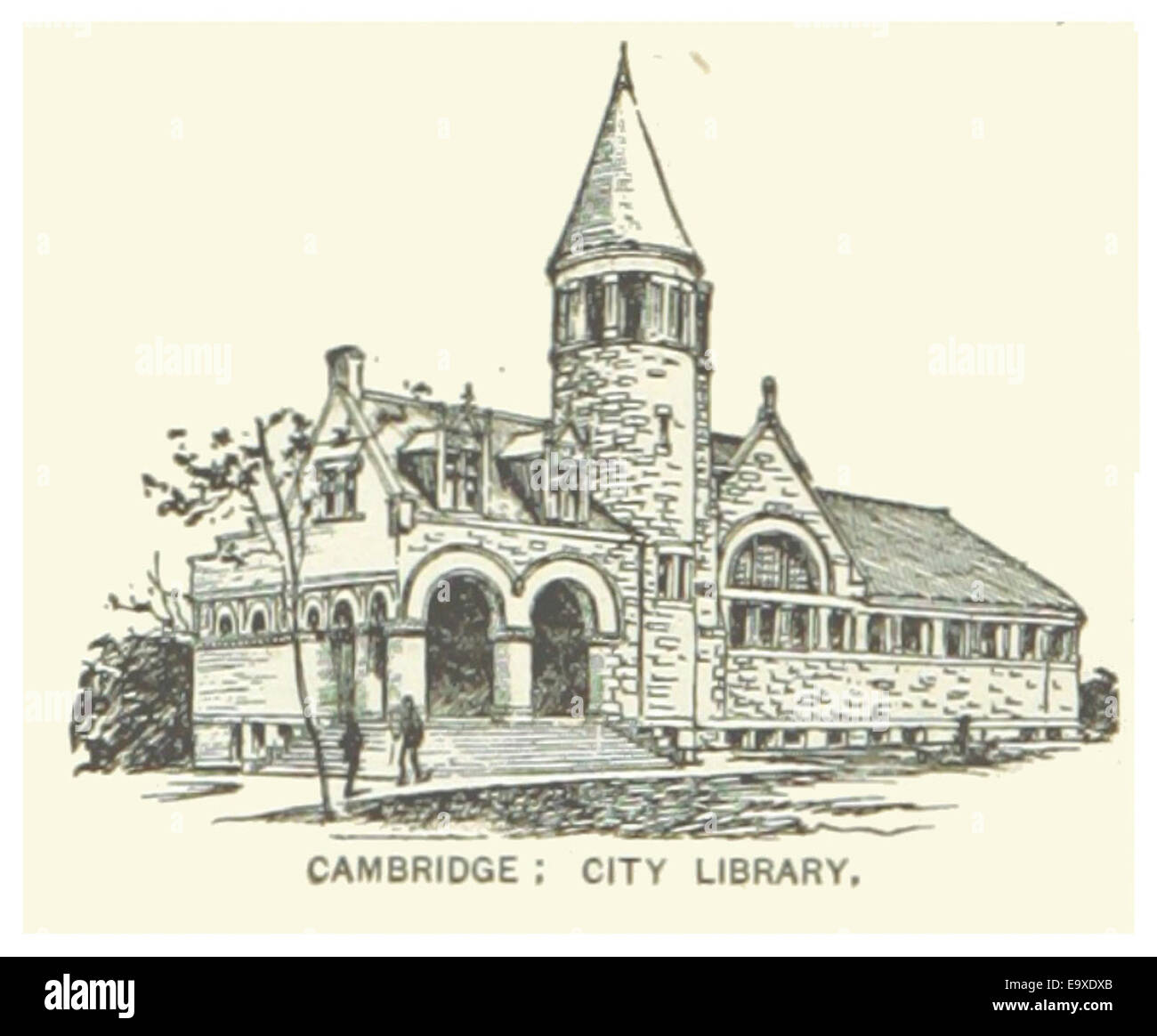 This 1891 illustration depicts the City Library in Cambridge ...