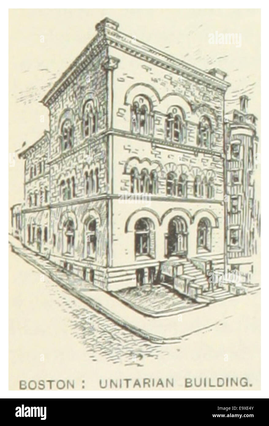 This 1891 illustration showcases the Unitary Building in Boston ...