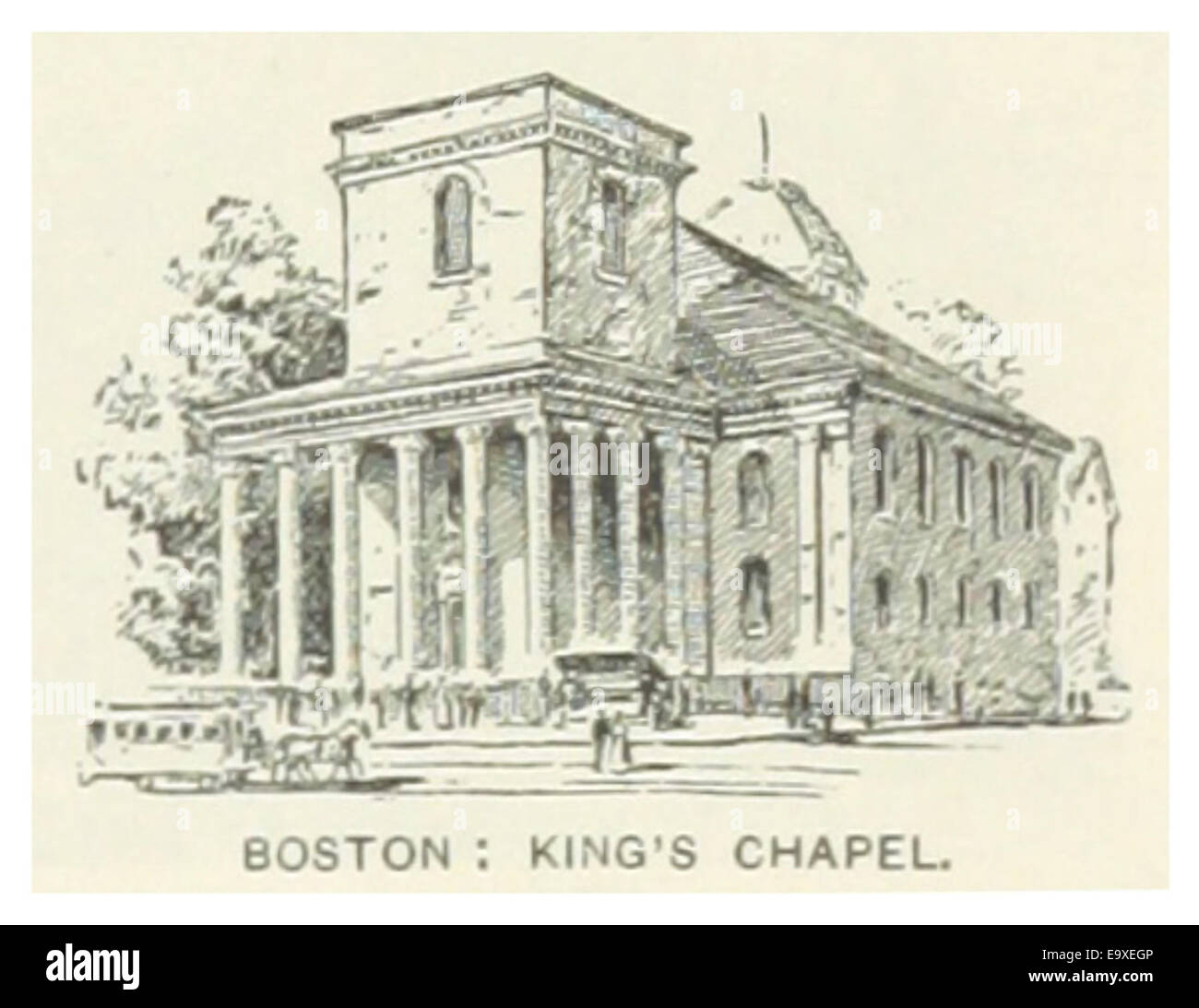 This 1891 illustration depicts King's Chapel in Boston, highlighting ...