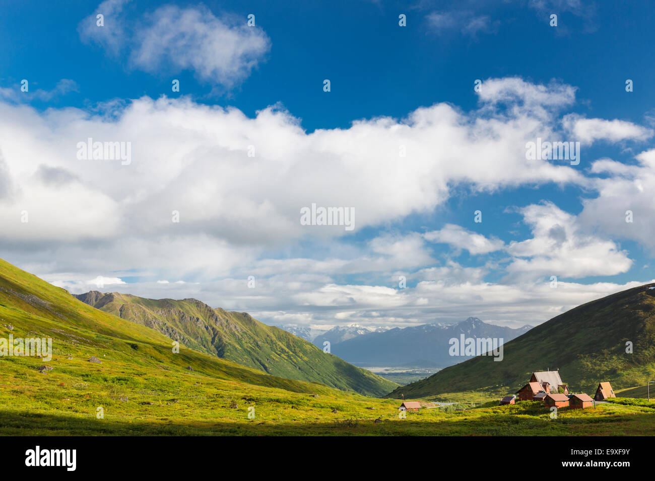 Hatcher Pass Lodge and buildings overlooking the Matanuska Valley ...