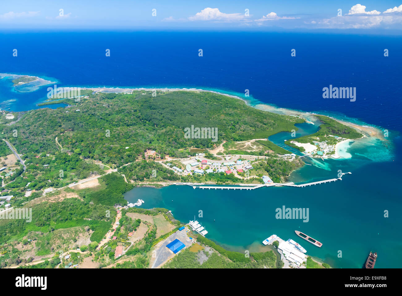 Aerial photo of the island of Roatan, Honduras Stock Photo - Alamy