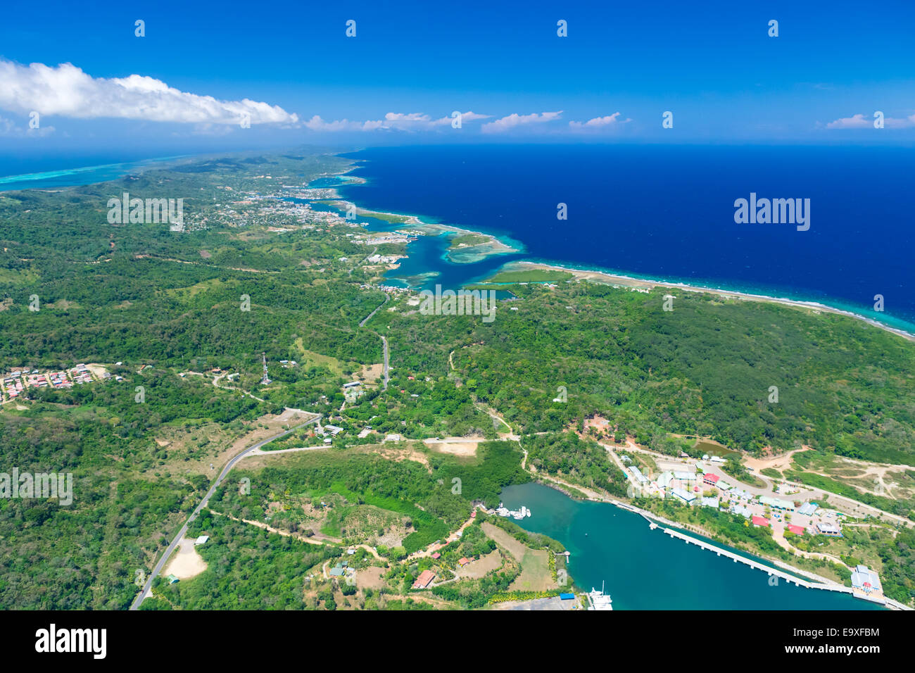 Aerial photo of the island of Roatan, Honduras Stock Photo - Alamy