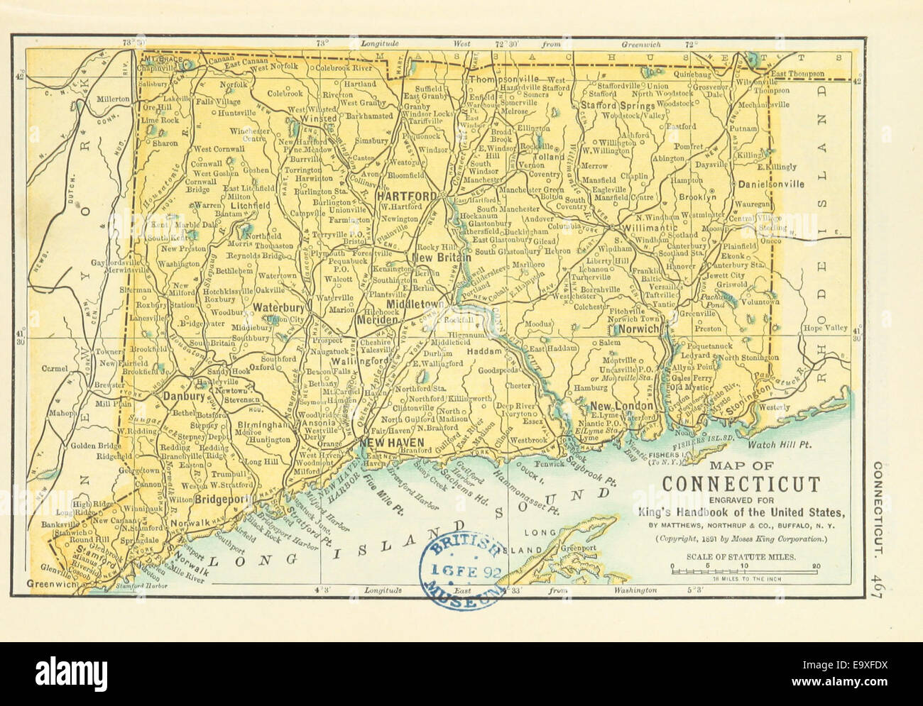 US-MAPS(1891) p469 - MAP OF CONNECTICUT Stock Photo - Alamy