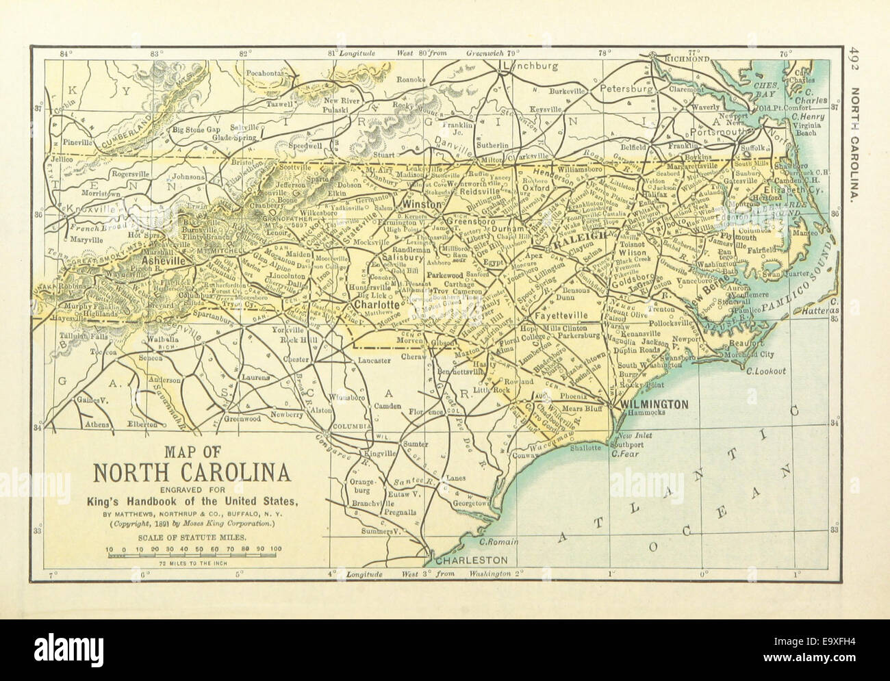 Vintage map of north carolina hi-res stock photography and images - Alamy