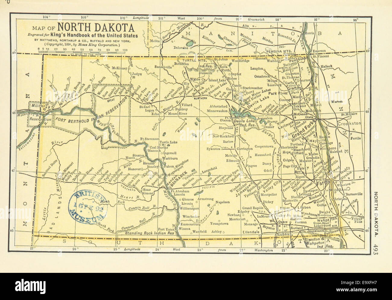 US-MAPS(1891) p495 - MAP OF NORTH DAKOTA Stock Photo - Alamy
