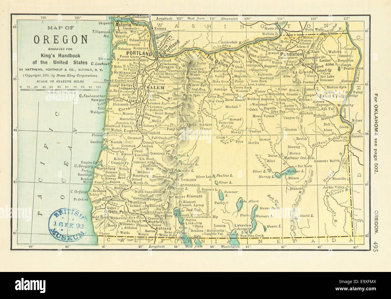 An 1891 map of Oregon, showing the state's geographical features and ...
