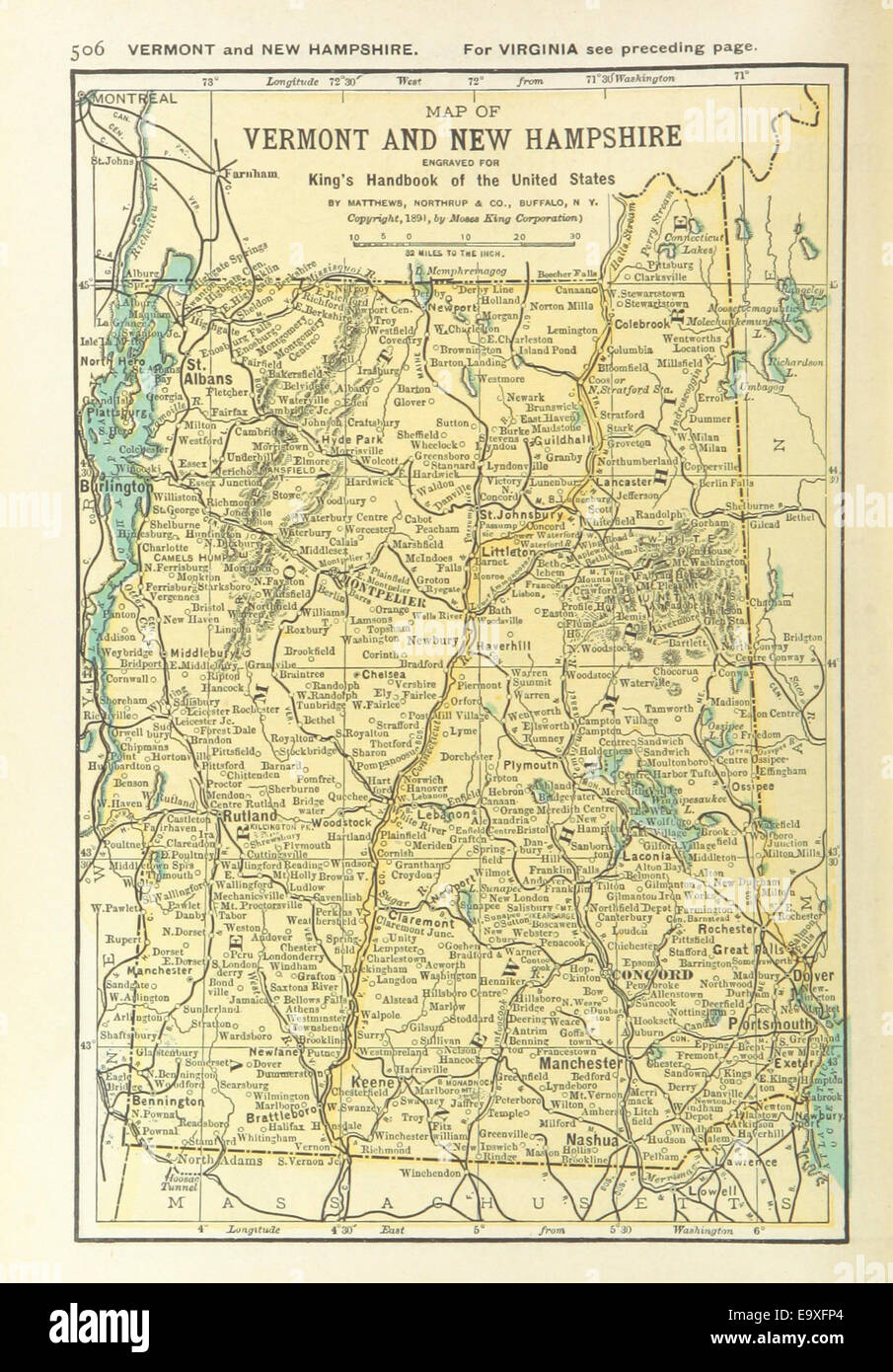 US-MAPS(1891) p508 - MAP OF VERMONT AND NEW HAMPSHIRE Stock Photo - Alamy