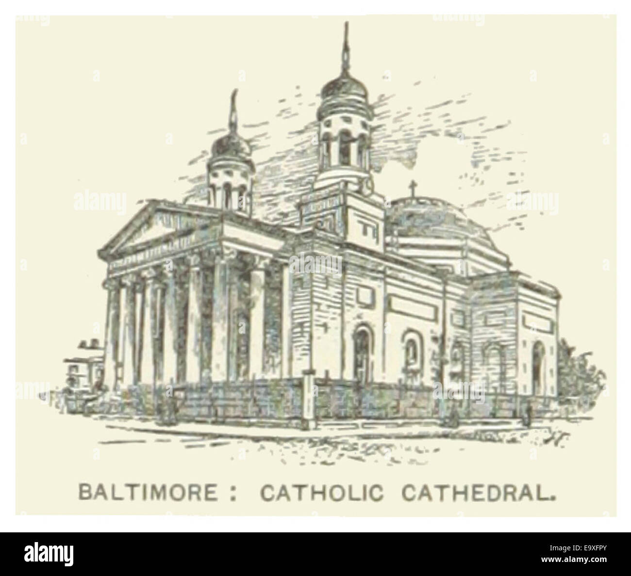 This 1891 illustration showcases the Catholic Cathedral in Baltimore ...