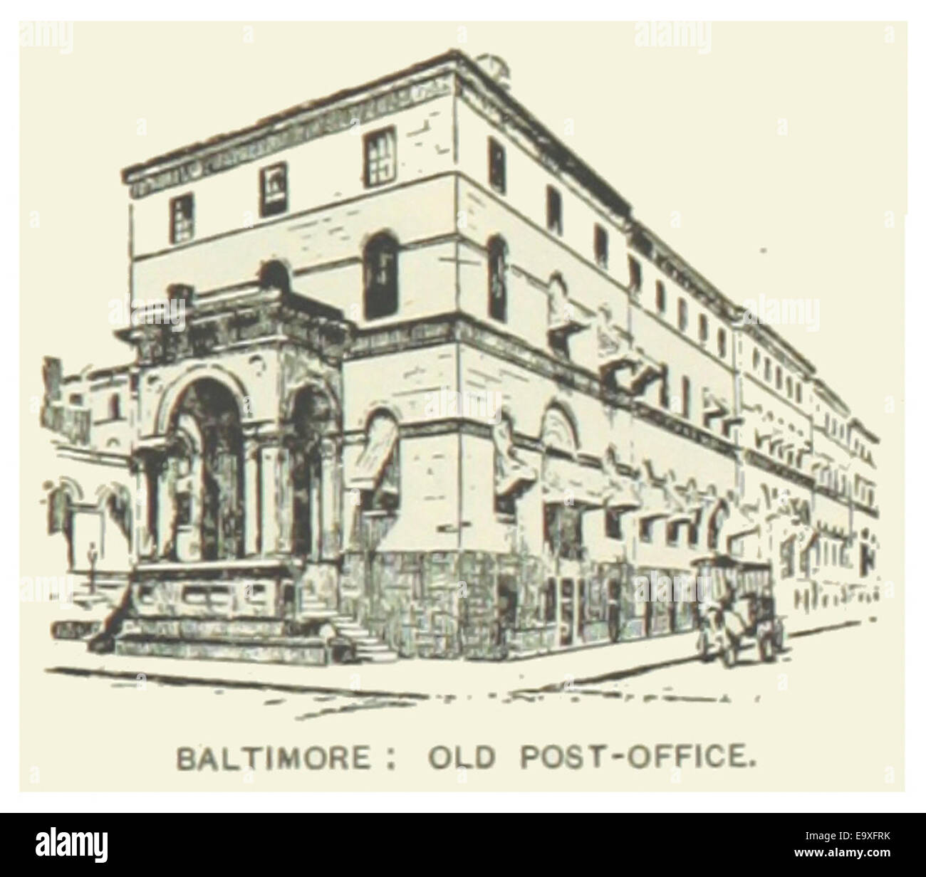 This 1891 illustration shows the Old Post Office in Baltimore, Maryland ...