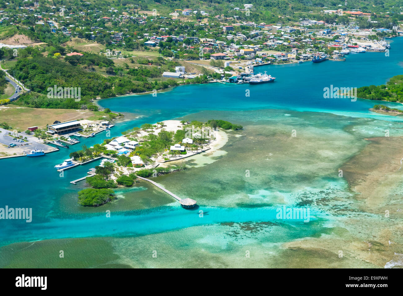 Aerial photo of the island of Roatan, Honduras Stock Photo - Alamy