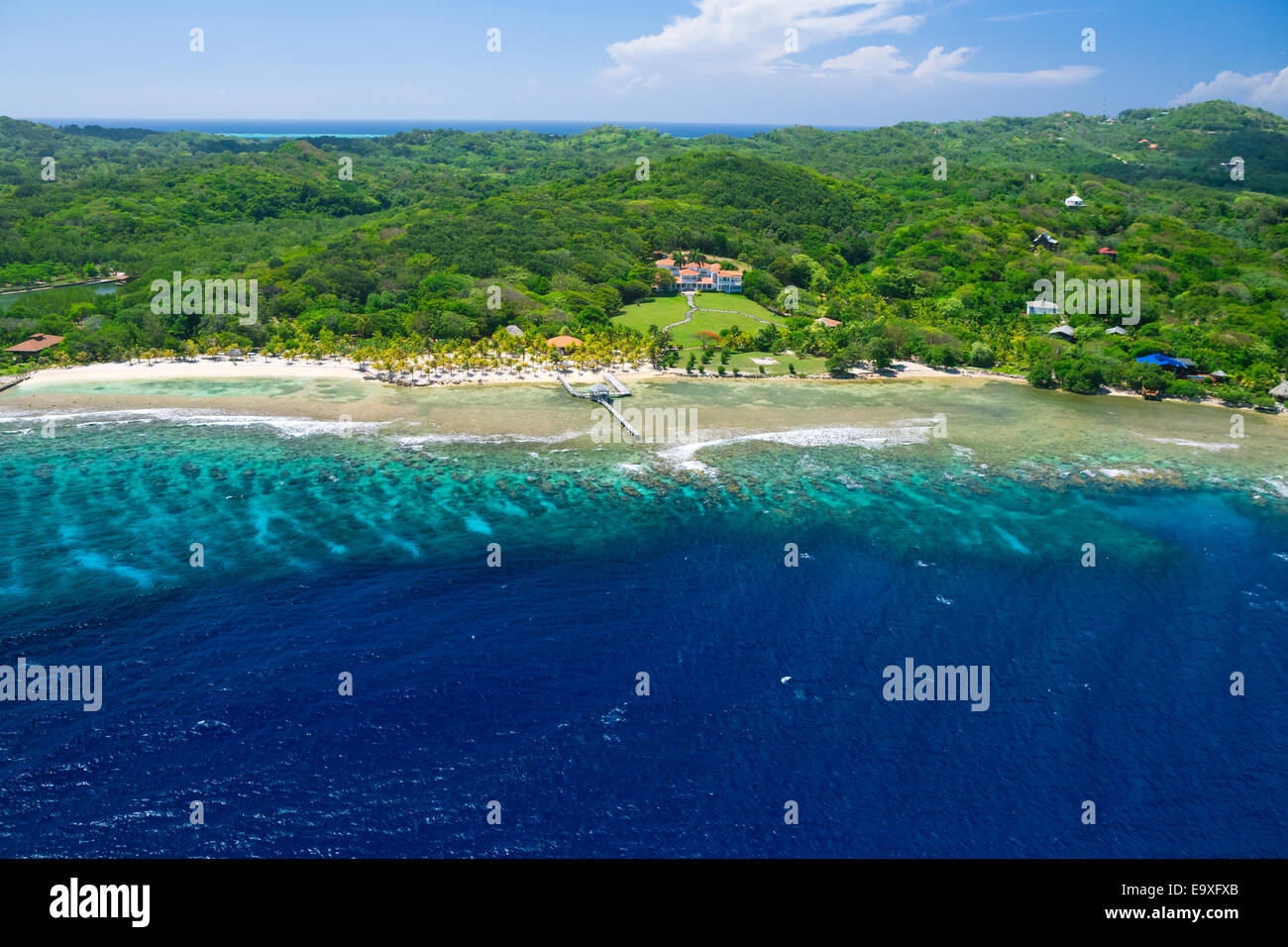Aerial photo of the island of Roatan, Honduras Stock Photo - Alamy
