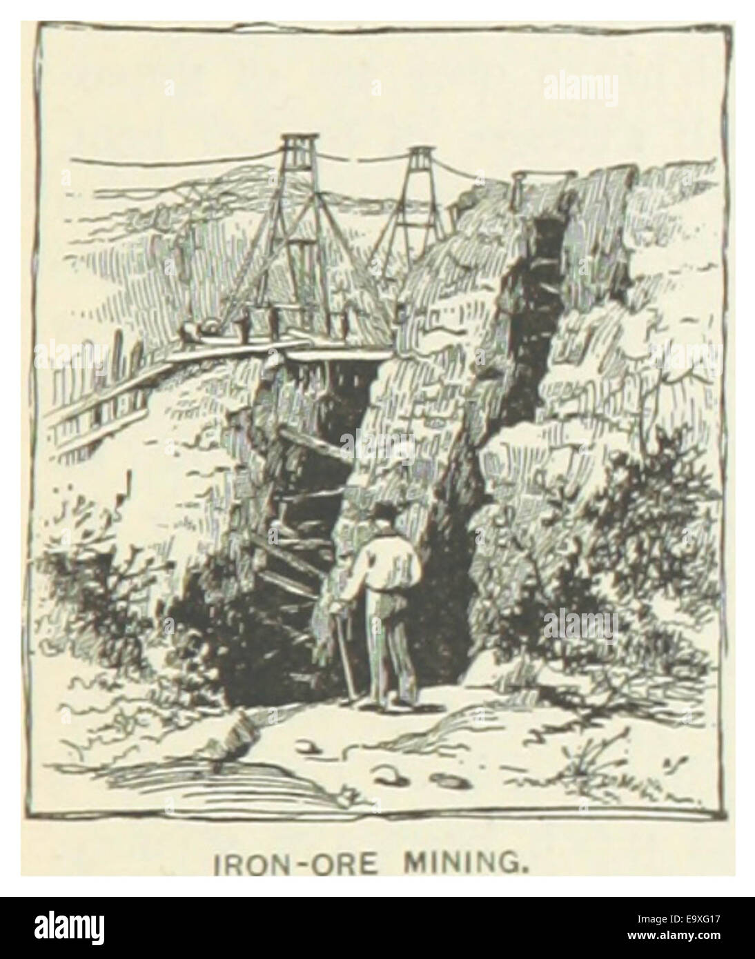 This 1891 illustration depicts the process of iron-ore mining in ...