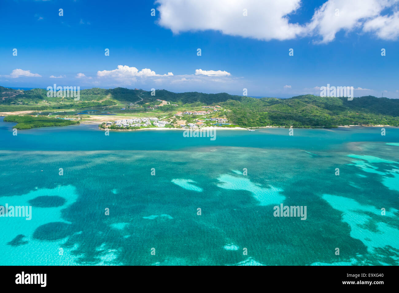 Aerial photo of the island of Roatan, Honduras Stock Photo - Alamy