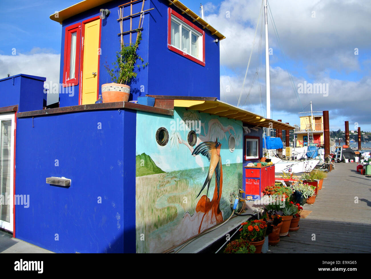view of colorful houseboat in Sausalito Galileehousboat community ...