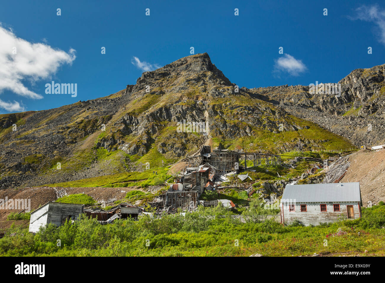 Historic mine buildings at the Independence Mine State Historic Park ...