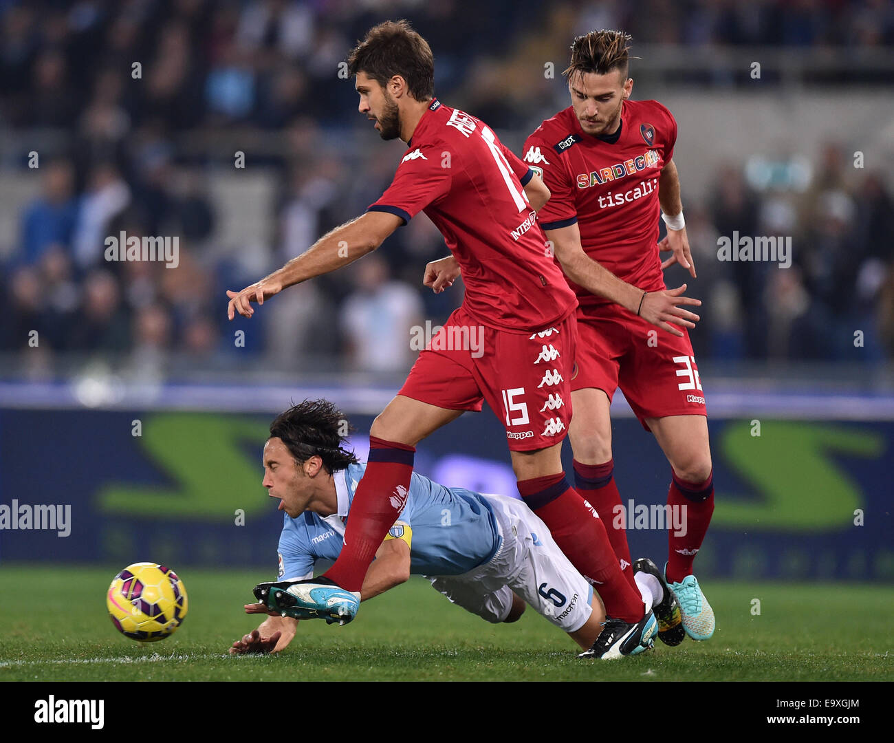 Roma, Italy. 3rd Nov, 2014. Stefano Mauri (L) of Lazio vies with Luca ...
