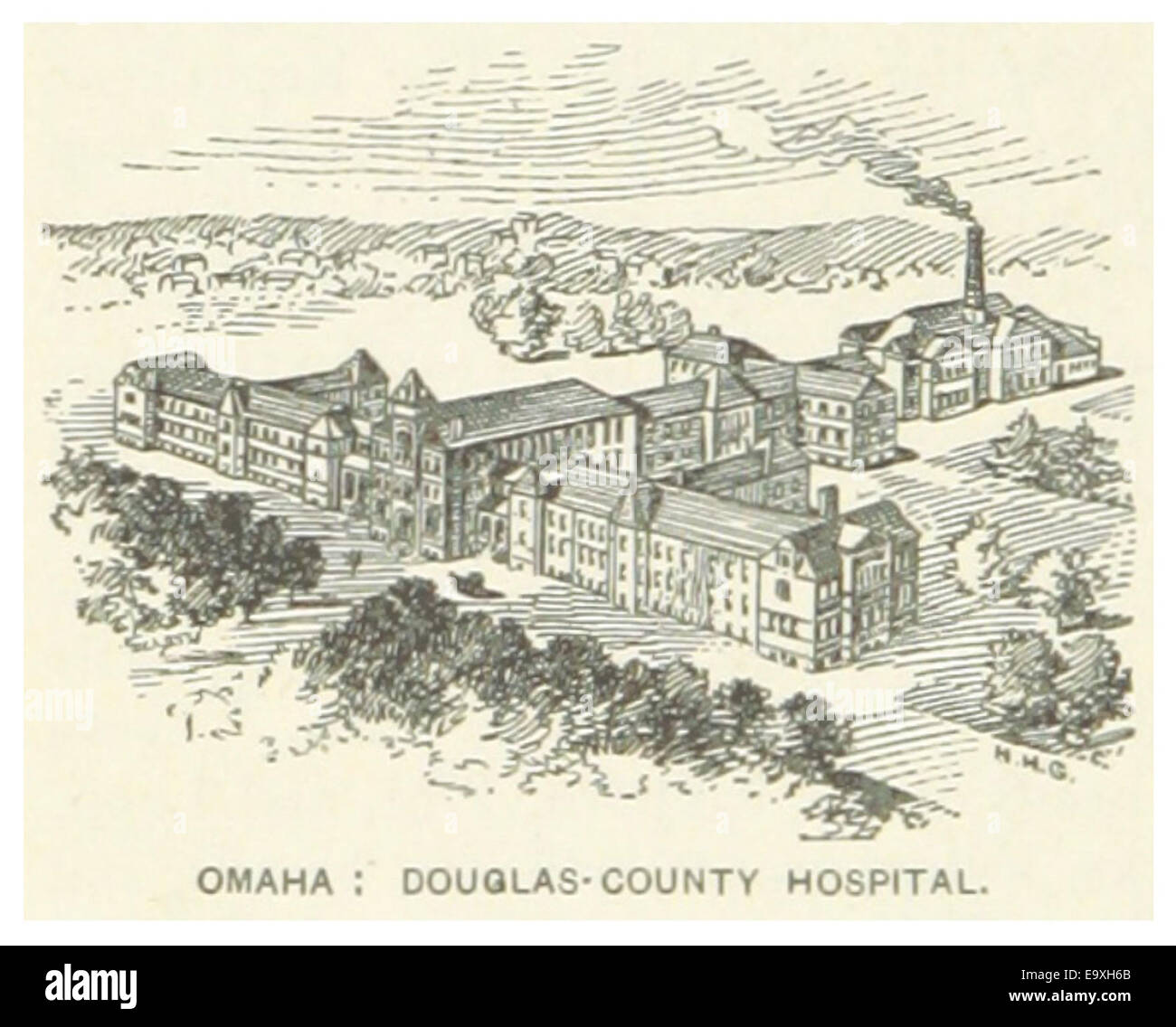 An 1891 illustration of the Douglas County Hospital in Omaha, Nebraska ...